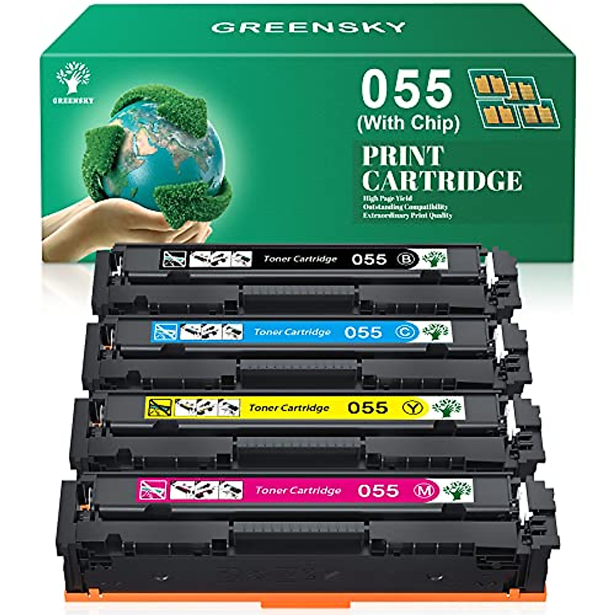 GREENSKY Compatible Toner Cartridge Replacement for Canon 055 055H Color imageCLASS MF741Cdw MF743Cdw MF745Cdw MF746Cdw Printer Toner with Chip(1Black, 1Cyan, 1Yellow, 1Magenta, 4-Pack)