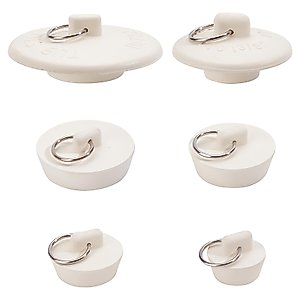 GORGECRAFT 6PCS Drain Stopper Tub Stopper Set Rubber Sink Stopper Drain Plug with Pull Ring for Bathtub Kitchen Bathroom and Laundry Sink Drain Cover Kit in 6 Different Sizes (White)