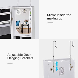 HOMCOM Jewelry Armoire with Mirror and 18 LED Lights, Wall-Mounted/Over-The-Door Cabinet with 3 Mountable Heights, White