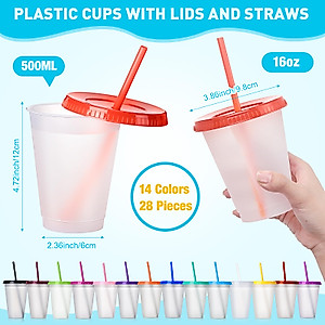 Hsei Clear Plastic Tumbler with Straw and Lid Bulk Water Bottle Iced Coffee Travel Mug Cup with Lid and Straw Reusable Plastic Cups for Kids Christmas Water Smoothie Party Birthday (28 Pack,16 oz)