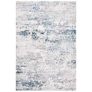 SAFAVIEH Amalfi Collection Area Rug - 8' x 10', Cream & Navy, Modern Abstract Distressed Design, Non-Shedding & Easy Care, Ideal for High Traffic Areas in Living Room, Bedroom (AMF572C)