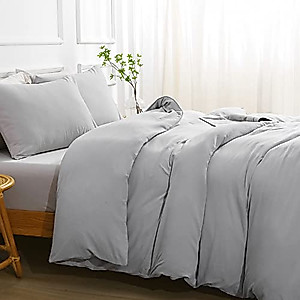Sasttie Duvet Cover Set Queen Size, Light Grey Ultra Soft Prewashed, 3 Pieces, 1 Duvet Cover with Zipper Closure and Corner Ties (90''x90''), 2 Pillowcases (20''x 30'')