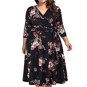 kissmay Womens Dresses Plus Size, Fall Wedding Guest Dresses Ladies Wedding Dress Plus Size Semi Formal Dresses for Women Fancy Womens Dresses Long Sleeve Black Red 20 Plus
