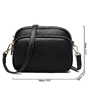 ROUROU Genuine Leather Shoulder Bag Multi Zip Pocket Crossbody Bag Retro Handbag Fashion Tote Bag Purse