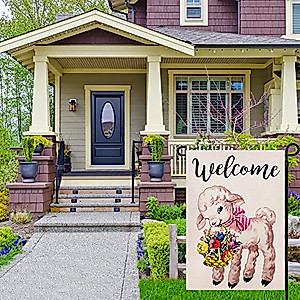 Ogiselestyle Welcome Lamb Garden Flag Vertical Double Sided, Spring Lamb Floral Yard Outdoor Decoration 12.5 x 18 Inch
