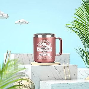 Auntiesaurus Cup Don't Mess with Auntiesaurus You'll Get Jurasskicked Stainless Steel Insulated Mug Birthday Mothers Day Gifts for Auntie Aunt from Nephew Niece Auntie Gifts 12OZ Rose Gold