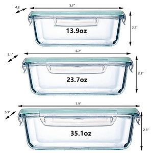 GRZJOPP 3Sets Glass Food Storage Containers with Lids Leakproof Glass Airtight Meal Prep Containers for Kitchen, Microwave, Oven, Frenzer and Dishwasher Safe,Rectangle