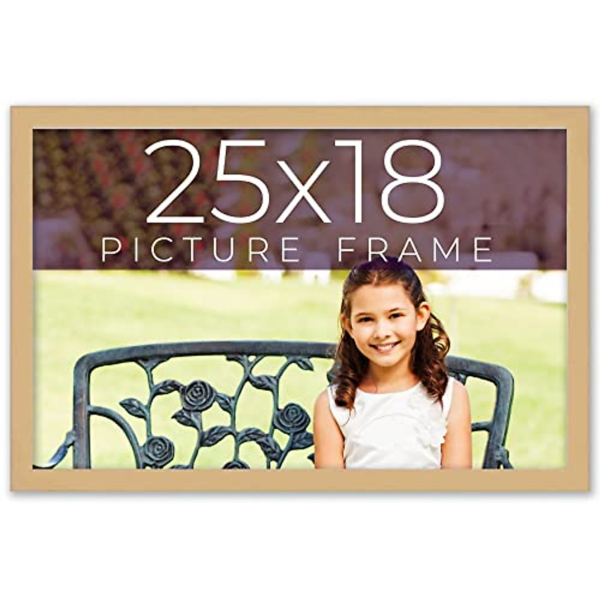 25x18 Frame Beige Real Wood Picture Frame Width 0.75 Inches | Interior Frame Depth 0.5 Inches | Natural Traditional Photo Frame Complete with UV Acrylic, Foam Board Backing & Hanging Hardware