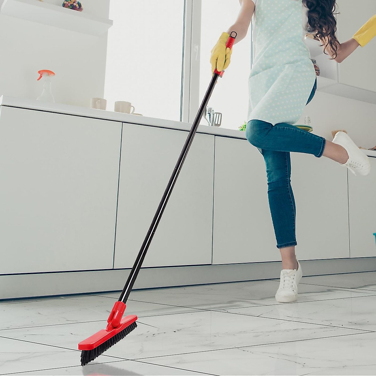 Mitclear V-Shape Grout Scrubbing Brush with Long Handle(52IN), Tiles Scrubber Floor Grout Cleaner with Stiff Bristles, Floor Scrub Cleaning Brush for Tiles Bathroom Kitchen Shower Baseboards