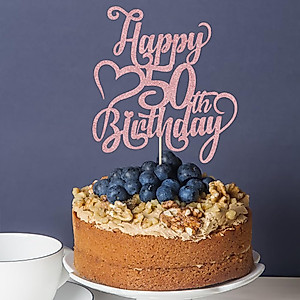 AROKIPPRY rose gold Glitter Happy 50th Birthday Cake Topper - 50 Anniversary/Birthday - Hello 50, Cheers to 50 Years,50 & Fabulous Cake Topper Party Decoration