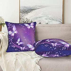 Ouqiuwa Purple Butterfly Throw Pillow Covers Set of 2 16"x16" Square Decorative Sparkle Star Pillowcase Cushion Cover for Bedroom Living Room Car