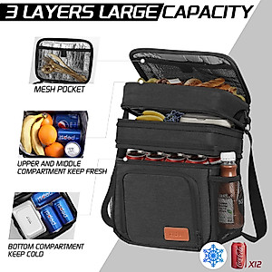 ZRSUN Insulated Lunch Bag for Women Men, Reusable 3 Layers Lunch Box Women, Expandable Reusable Water-resistant Lunch Box for Work Travel Office Picnic Hiking