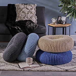 Christopher Knight Home Truda Knitted Cotton Donut Pouf, Dark Grey