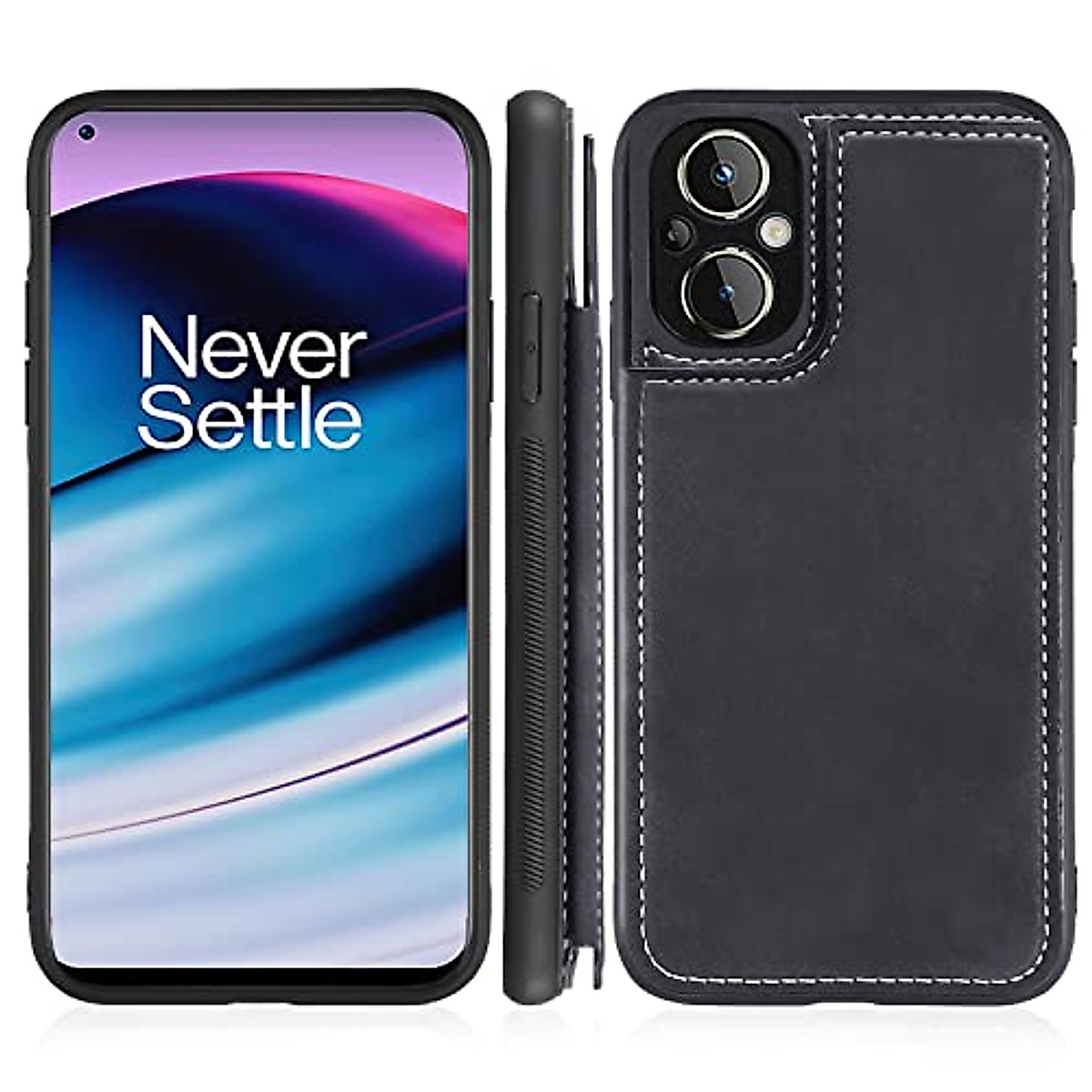 Asuwish Phone Case for OnePlus Nord N20 5G Wallet Cover with Tempered Glass Screen Protector and Credit Card Holder Slot Stand Cell Accessories One Plus N 20 G5 1 Plus 20N 1plus One+ 1+ N205G Black