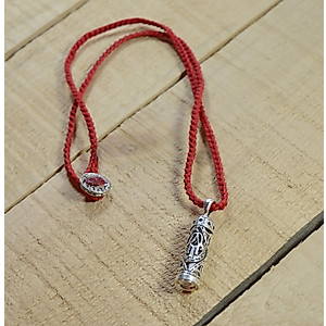 MIZZE Made for Luck Women's Traveler's Prayer in Sterling Silver Mezuzah Prayer Box on Red Knitted Necklace