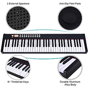 Costzon BX-II 61-Key Portable Keyboard Piano, Electric Keyboard Digital Piano w/Semi Weighted Keys, USB/MIDI Keyboard, Sustain Pedal, Power Supply & Carrying Case for Beginners Adults Kids, Black