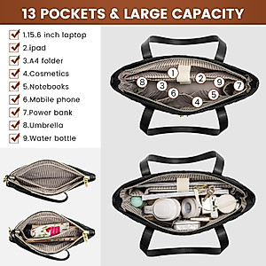 LOVEVOOK Laptop Bag for Women 17 inch,Diamond Quilted Work Tote Bags Womens Laptop Tote Bag Computer Shoulder Bags,Stylish Travel Tote Bags Laptop Purse Case Briefcase Handbag with Clutch Purse,Black