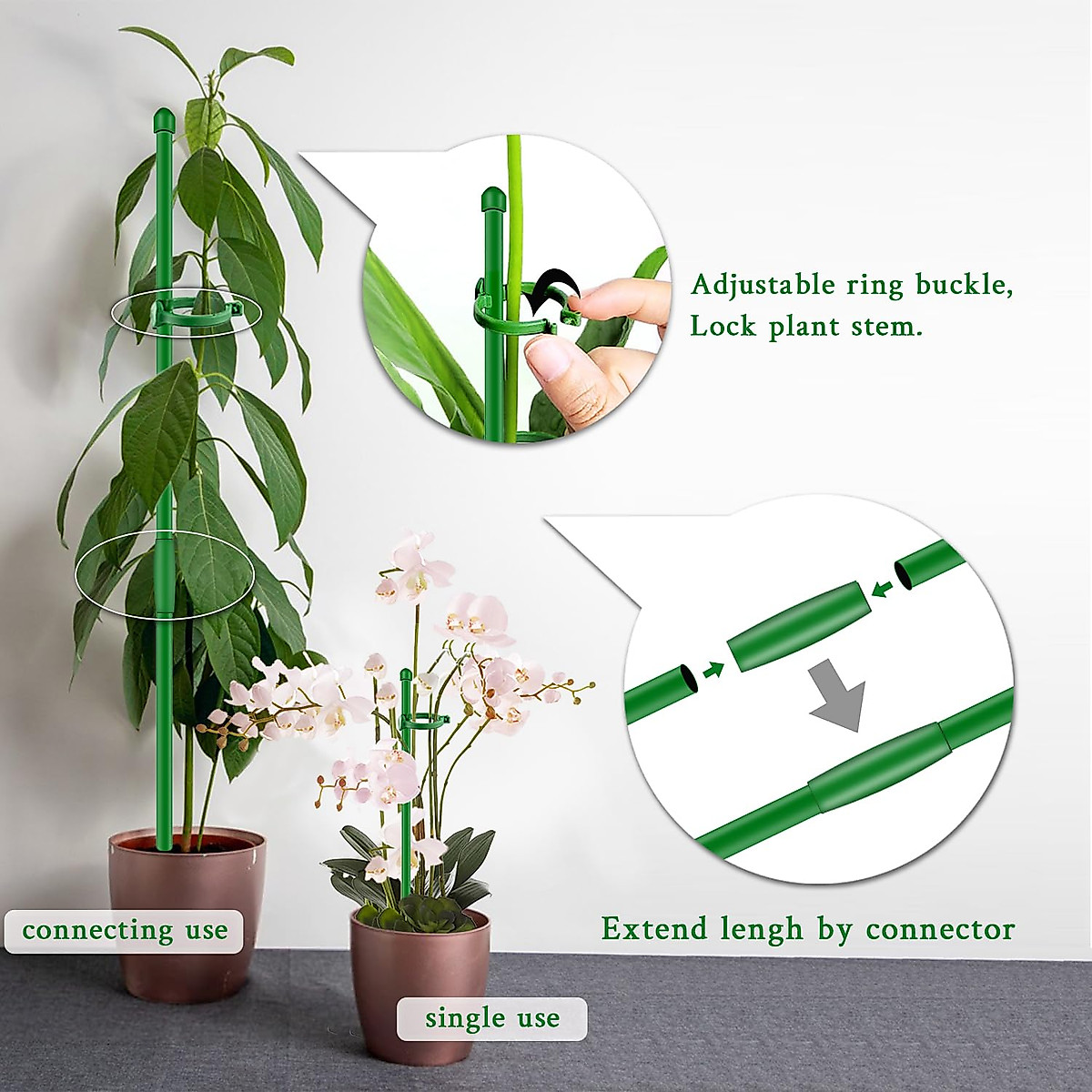 Plant Stakes 17inch &11inch,SupKing Adjustable Length Plant Support Stake 16Pcs Orchid Stick with Clips for Indoor Outdoor,Garden Pole for Potted Tomato Rose Amaryllis Vegetables Comes with 20 Ties
