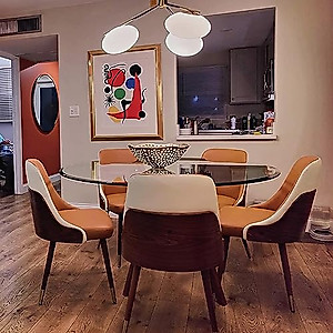 LUNLING Mid Century Modern Dining Room Chairs Faux Leather Upholstered Chairs,Metal Side Chairs with Walnut Wood Frame for Kitchen Dining Living Room Chairs(Orange 1PCS)