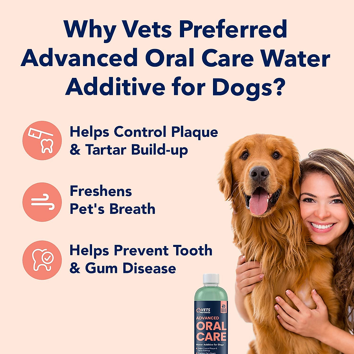 Vets Preferred Oral Care Water Additive for Dogs - Healthy Mouth Dog Breath Freshener Mouthwash - Fights Bad Breath, Removes Plaque and Tartar - Prevents Gum Disease - Mild Mint Flavor