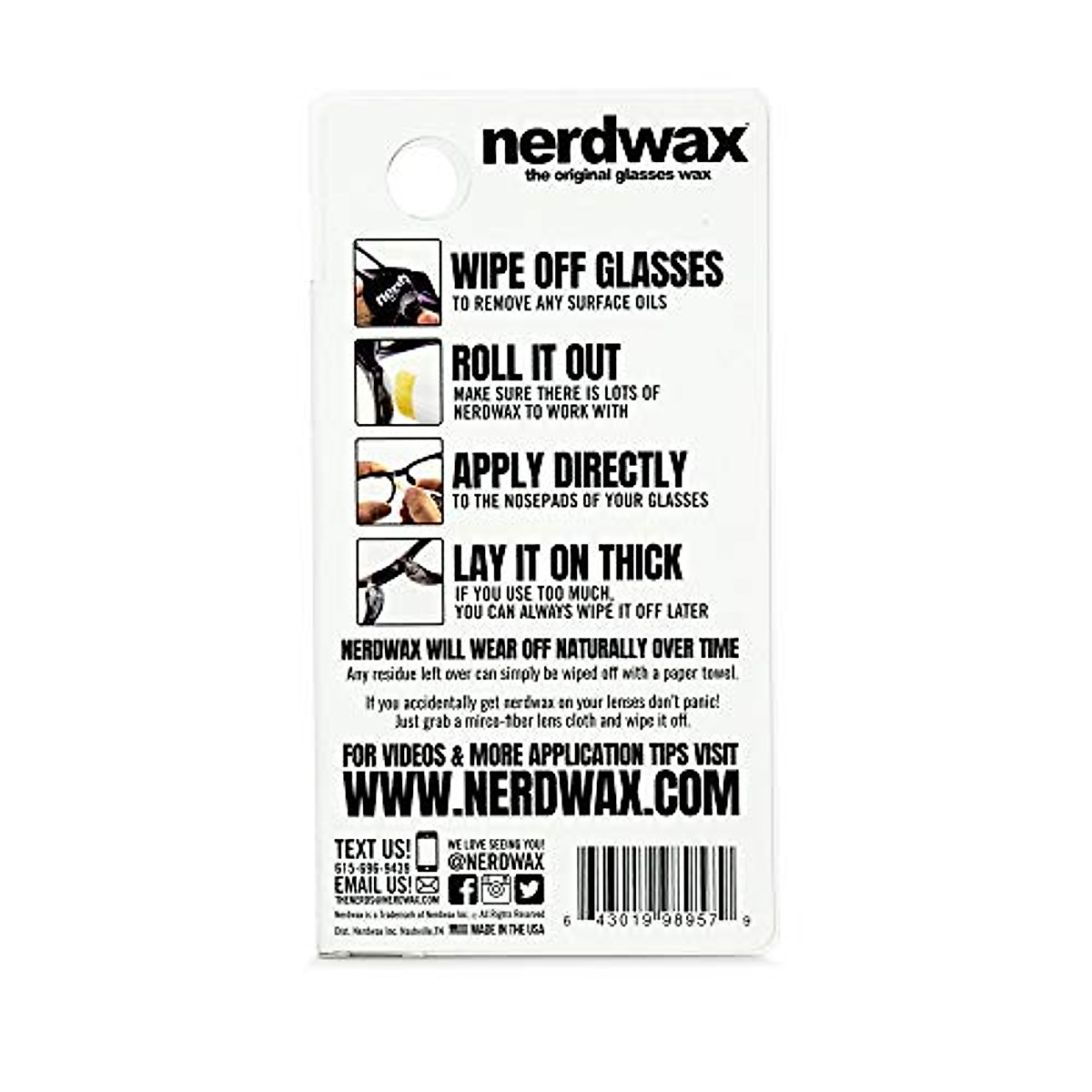 Nerdwax Glasses Wax - Single | Stop Sliding Glasses | Anti-Slip Eyewear Retainer | As Seen on Shark Tank