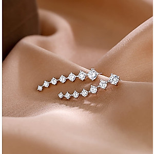 Reffeer 925 Sterling Silver 7 Crystals Ear Cuffs Earrings Climber Wraps for Women Crawler Earrings (A-Silver)