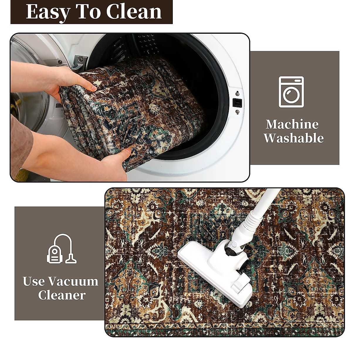 LUXLOOM Washable Rugs 9x12 Rug for Bedroom Vintage Living Room Rugs Bohemian Medallion Rug Boho Large Area Rug Non Slip Throw Rugs Stain Resistant Carpet for Office Dining Room 9'x12' Brown/Green