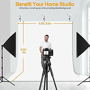 EMART 8.5X10FT White Backdrop Background for Photography, Pure Polyester Backdrop, White Screen Sheet for Photoshoot Background, Photo Booth Studio, YouTube Video, Party Curtain - Wall Mounted