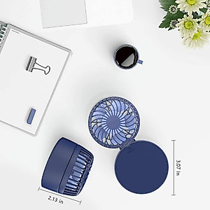 HandFan Mini Necklace Fan with Portable Charger/Makeup Mirror, Personal Hanging Neck Fan Rechargeable, Hands-Free Battery Operated Wearable Fan for Travel Outdoor Makeup(Blue)