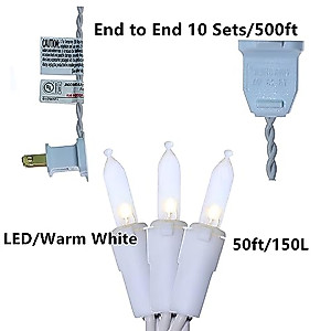 JinBest 150 LED Warm White Christmas Lights, White Wire String Lights 50ft, UL Certified and Commercial LED Fairy Lights, for Indoor Outdoor Party, Garden, Patio.