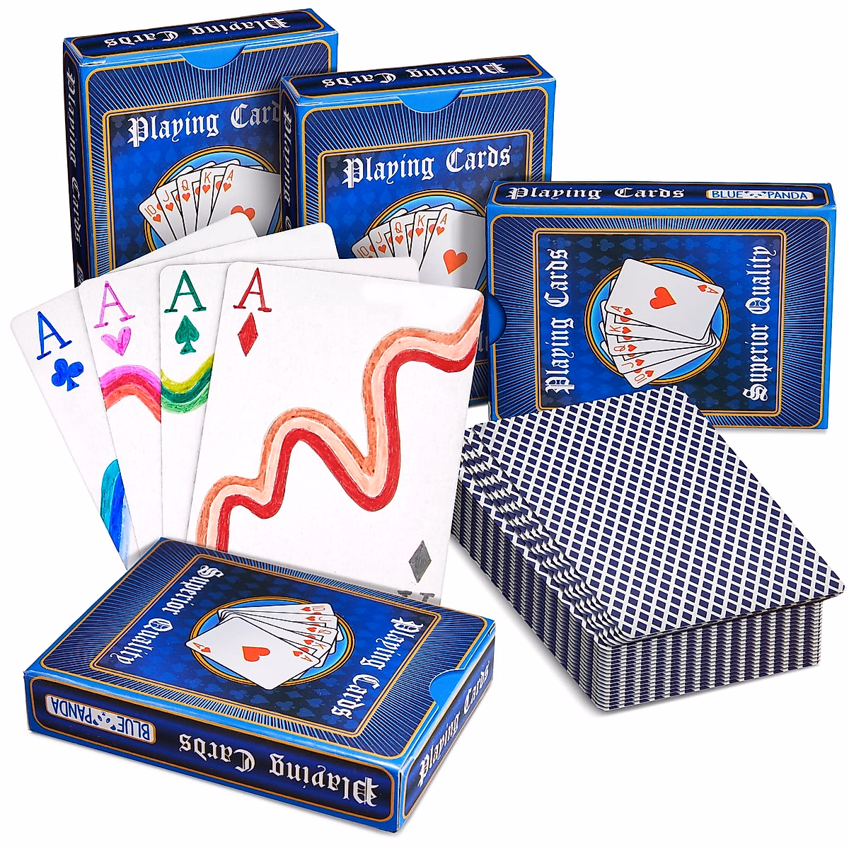 BLUE PANDA 224 Blank Custom Cards for DIY Game Cards - Checkered Diamond Backing - Blank Playing Cards to Write on - Blank Game Cards - Blank Playing Cards with Back Design (4 Decks, 3 x 4 In)