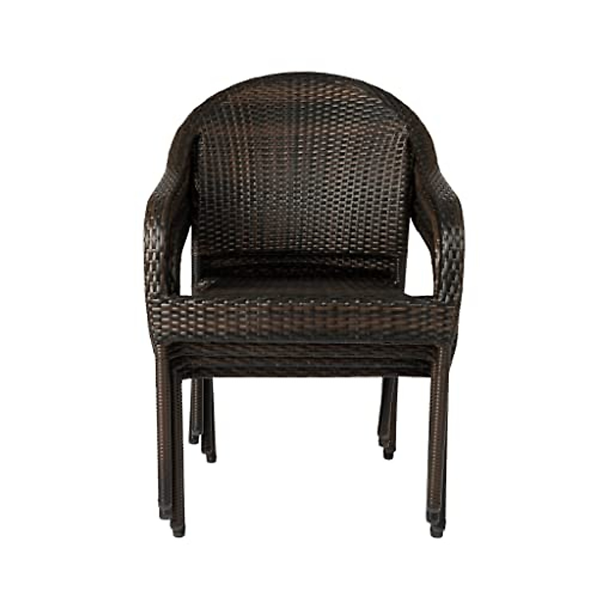 Patio Sense 63490 Rhodos Cafe Stacking Chairs in Mocha All Weather Wicker Construction No Assembly Lightweight for Indoor & Outdoor - Set of 4