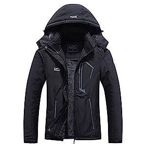 Pooluly Women's Ski Jacket Warm Winter Waterproof Windbreaker Hooded Raincoat Snowboarding Jackets Black-S