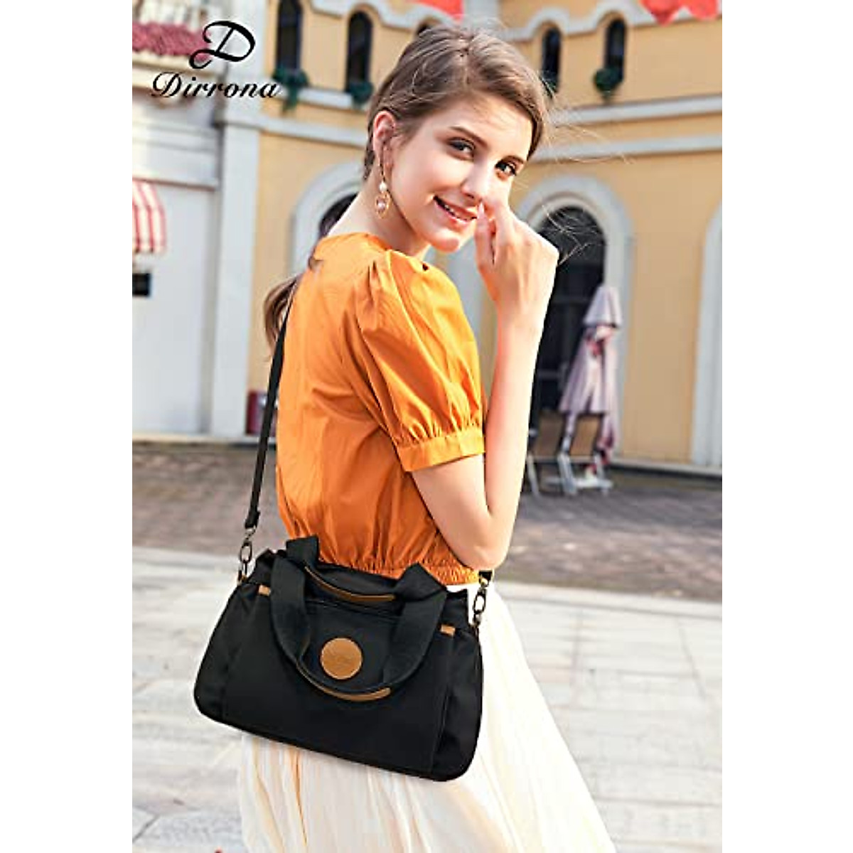 DIRRONA Fashion Women Handbag Canvas Ladies Shoulder Bag Womens Bag Multifunctional Crossbody Bag for Work Travel Casual Daily Nylon Handbags Black B