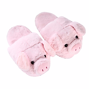 ixiton Vivid plush animal slippers, big yellow duck slippers, panda slippers, alpaca slippers, elephant slippers, dog slippers,4-8,Pig-pink