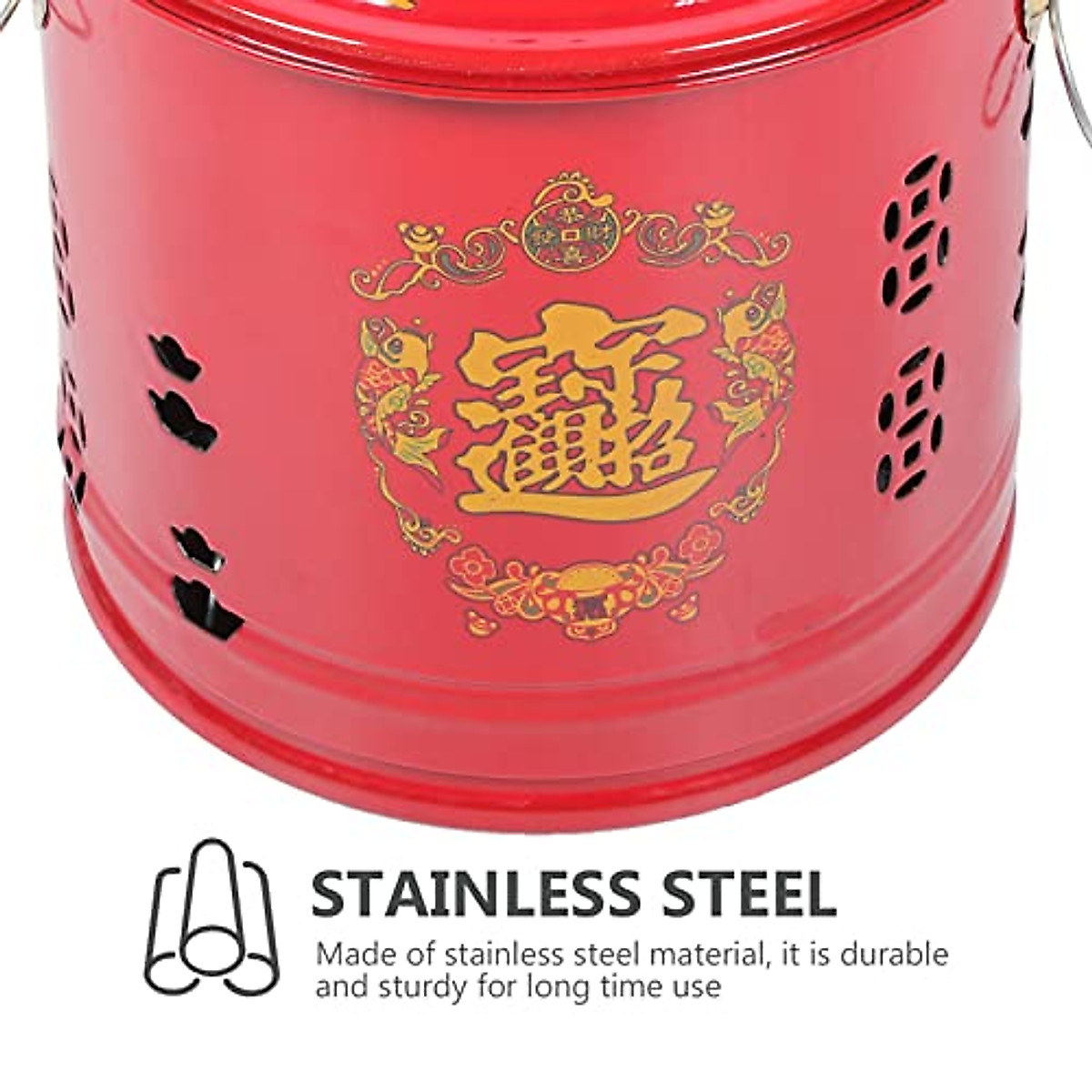 Enamel Fire Cage Burn Barrel Incinerator Cage Can: Stainless Steel Incinerator Fire Bin 28cm Ancestor Money Burning Pot Sacrificial Ash Bucket for Home Office Outdoor Garden Fire Pit Bucket