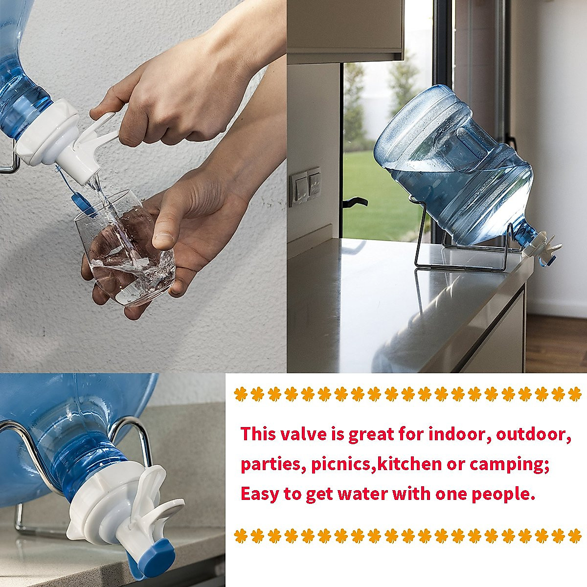 Water Dispenser Valve for 55mm Crown Top Drinking Bottle, Reusable Water Jug Cap Plastic Spigot Faucet, Includes Lid Dirt Protector- 2 Pcs (Not for Threaded Crown Tops)