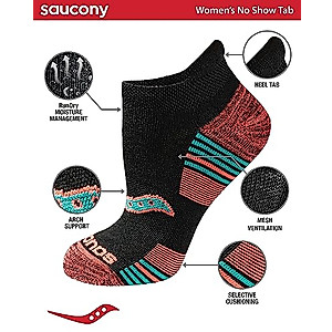 Saucony Women's RunDry Performance 8, 16 Heel Tab Athletic Socks, S-L, Assorted Darks (8 Pairs), Medium