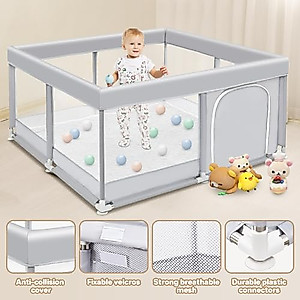 Baby Playpen with Mat, Zinvoda Play Pen for Babies Toddlers, BPA-Free Playard for Indoor & Outdoor Kids Activity Fence Center 49"x49"x25" with Anti-Slip Playmat