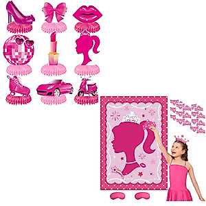 Pink Girls Birthday Decorations Pin The Crown on The Princess Doll Disco Bachelorette Birthday Party Decoration for Pink Girls Doll Theme Party Western Cowgirl Birthday Bridal Shower