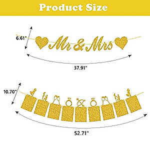 Wedding Decorations,Mr & Mrs Banner and Photo Banner with Picture Card Frames for Wedding/Engagement/Anniversary Party Decorations(Gold Glitter)
