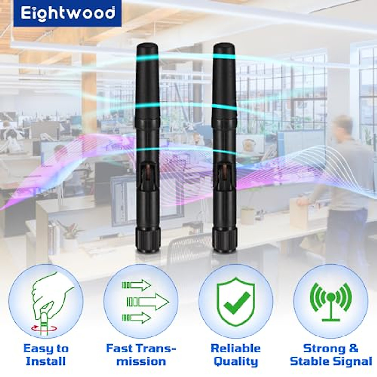 Eightwood Small WiFi Antenna Dual Band 2.4GHz 5GHz RP-SMA Antenna 2pcs for PC Desktop Computer PCIe Card WiFi Router Wireless Back Up Camera
