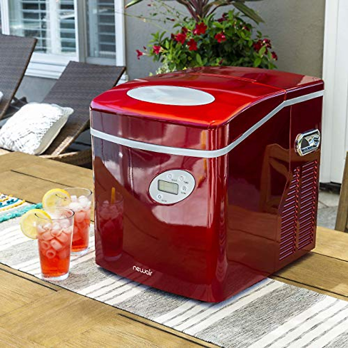 NewAir Portable Ice Maker 50 lb. Daily | Red | 3 Size Bullet Shaped Ice | First Batch Under 10 Minutes | Self Cleaning Quiet Operation Countertop Ice Machine | AI-215R