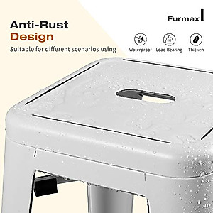 Furmax 30 Inches Metal Bar Stools Bar Height High Backless Stools Indoor Outdoor Stackable Kitchen Stools Set of 4 (Distressed White)
