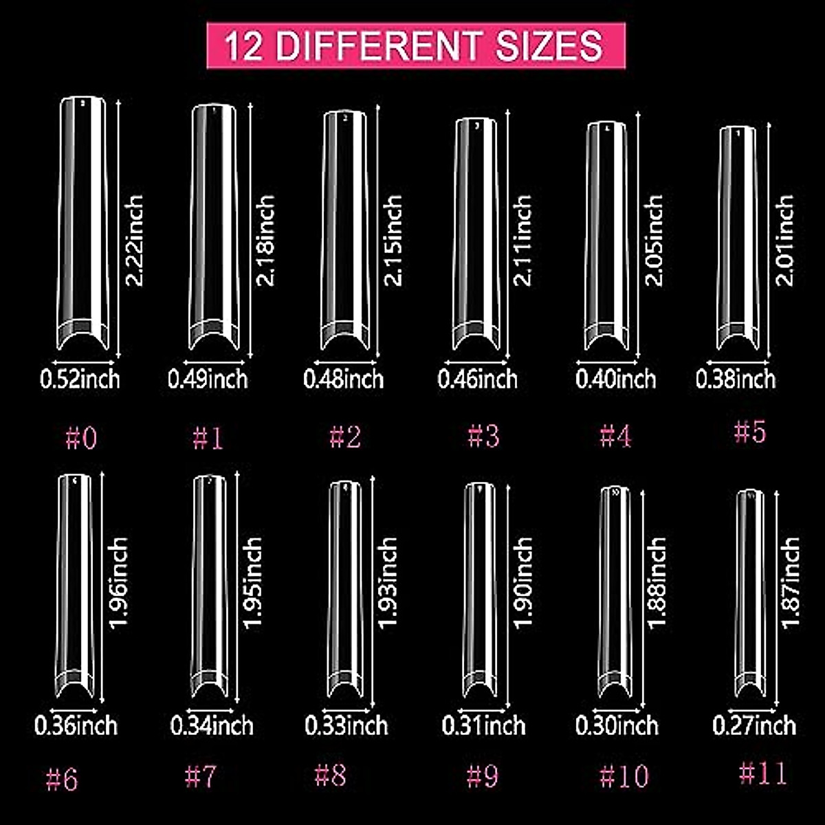 504Pcs No C Curve 3XL Extra Long Square Nail Tips for Acrylic Nails Professional, SWETIDY Clear Straight Flattened Half Cover False Nails Tips with Case for Nail Salons and Home DIY, 12 Sizes