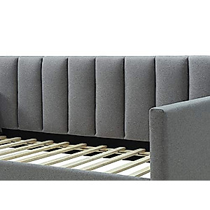 LuXeo Bristol Twin Size Upholstered Panel Daybed in Gray Fabric