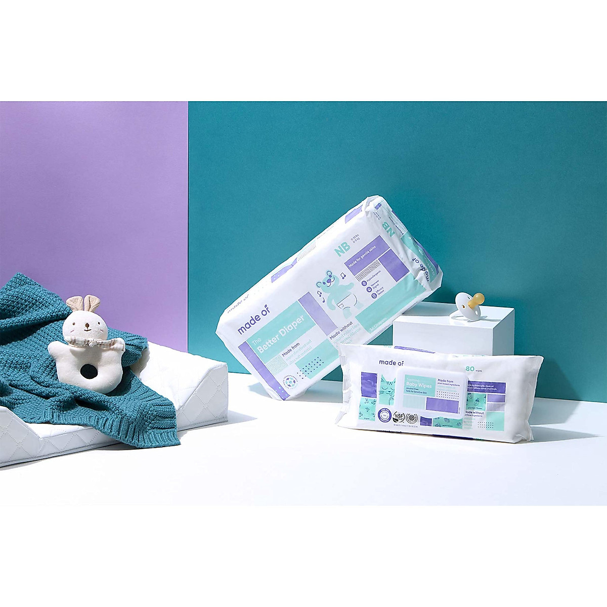 MADE OF The Better Baby Diapers - Hypoallergenic Diapers for Sensitive Skin, Unscented, 10 Hour Absorbency - Pediatrician and Dermatologist Tested - Size 6 (84 Count)