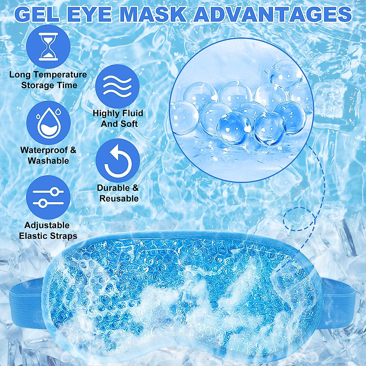 2Pack Cold Cooling Eye Mask, Reusable Gel Eye Mask Hot/Cold Therapy Gel Bead Eye Mask with Plush Backing for Headache/Puffiness/Migraine/Stress Relief/Skin Care/Dry Eyes(Blue)