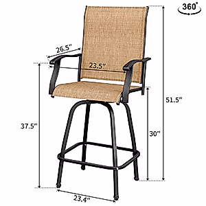Devoko Patio Bar Stools Set of 2 All-Weather Outdoor Patio Furniture Set Counter Height Tall Patio Swivel Chairs for Bistro, Lawn, Garden, Backyard