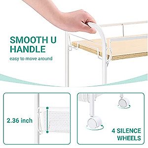 KINGRACK 4-Tier Rolling Cart,Metal Utility Cart with Wooden Tabletop,Easy Assemble Mobile Storage Trolley On Wheels,Craft Storage Cart for Bedroom Kid's Room Office Kitchen Bathroom,White